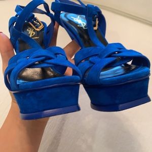 Yves Saint Laurent | Shoes | Ysl Suede Electric Blue Tribute Sandal ...